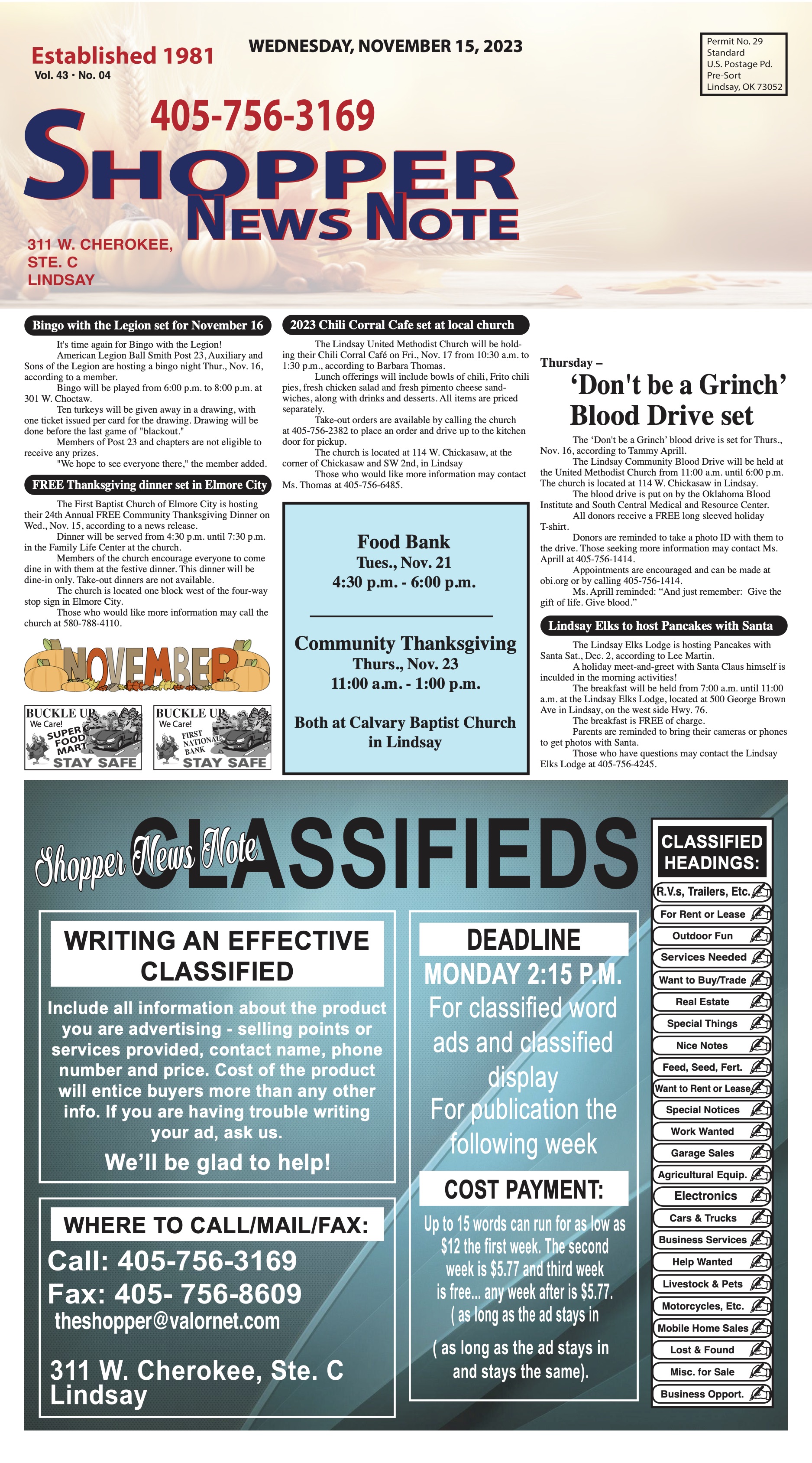 November 11, 2023 edition – Shopper News Note