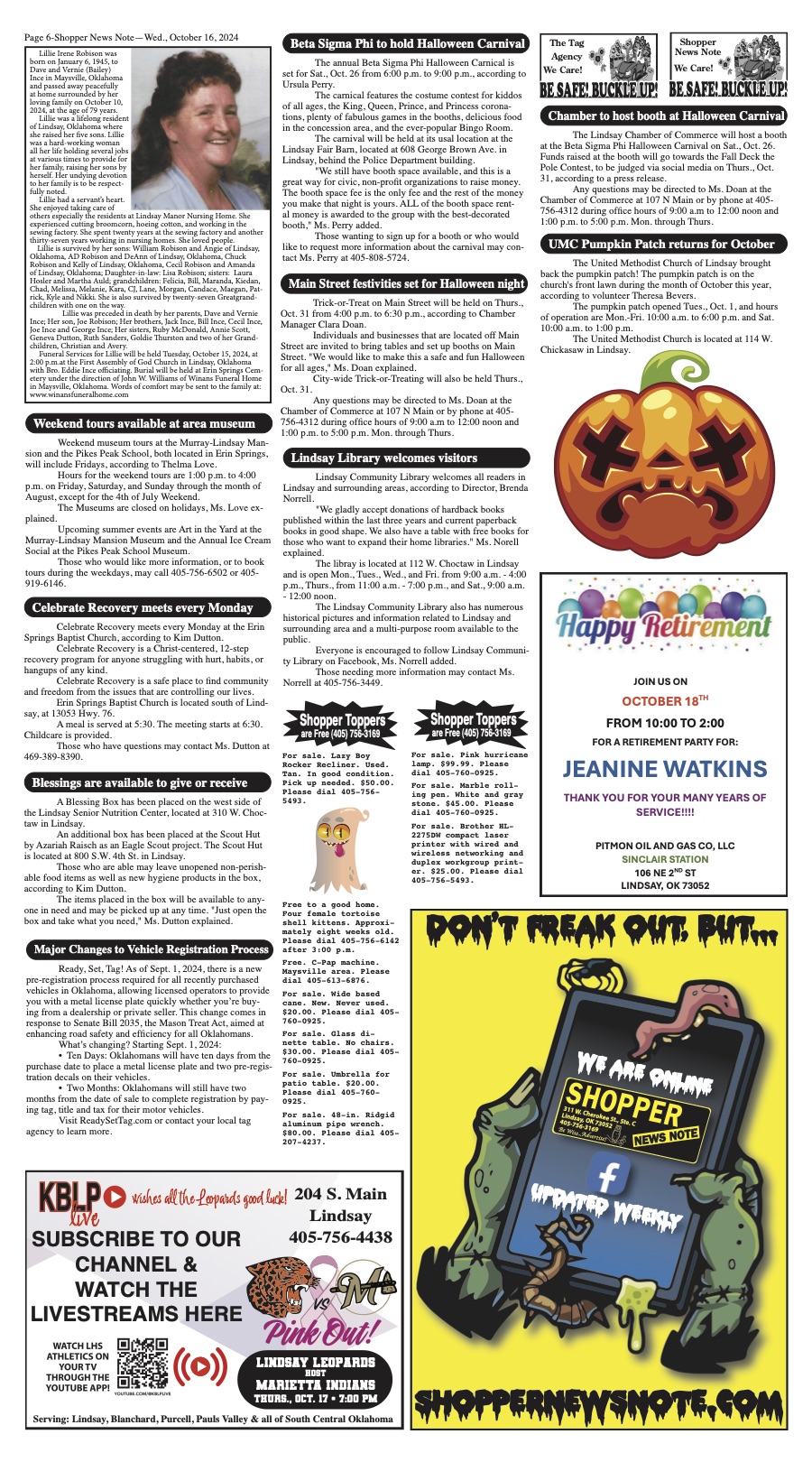 October 16, 2024 edition – Shopper News Note